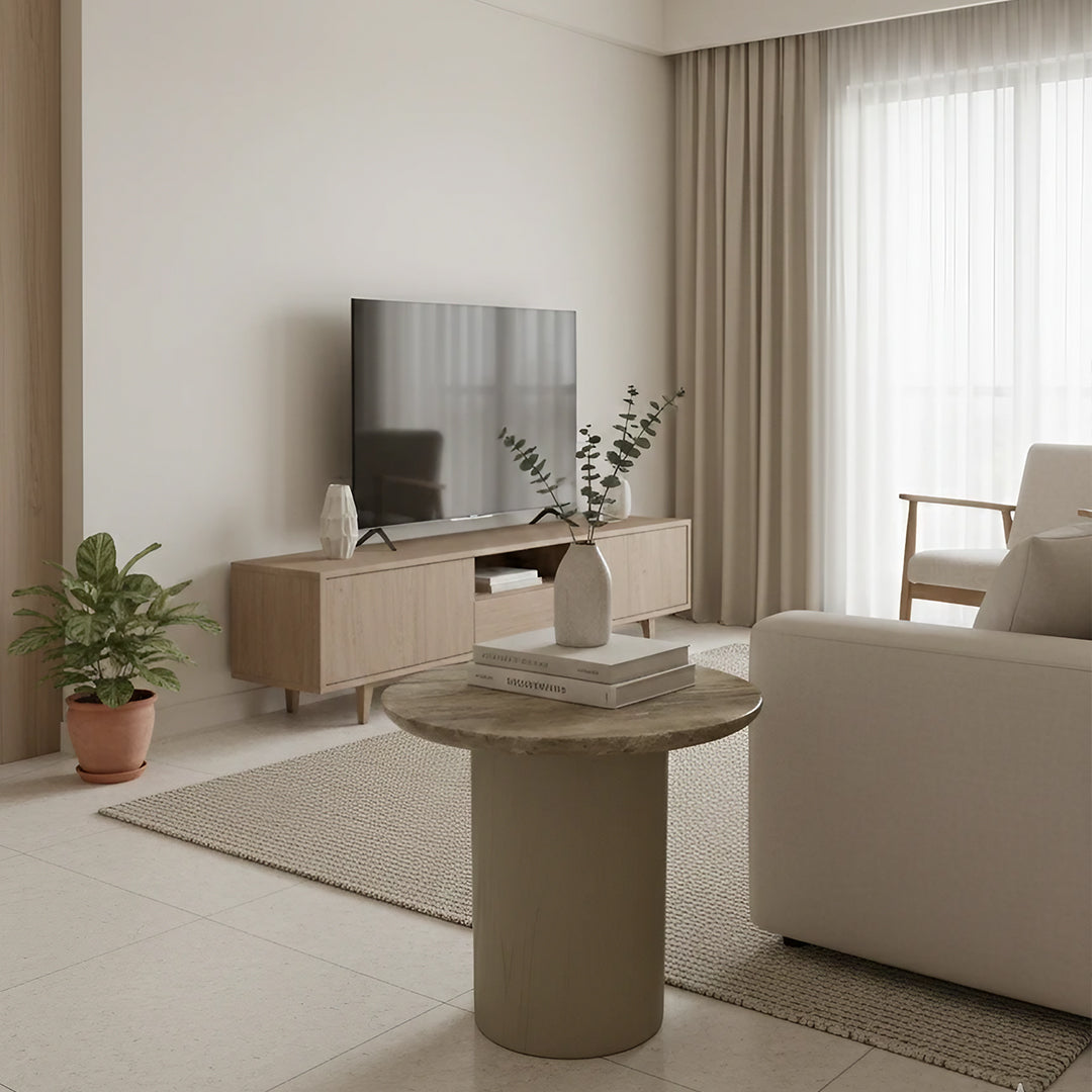 Carol End Table | Round Stone Top & Pedestal Base | Bless Brothers SG