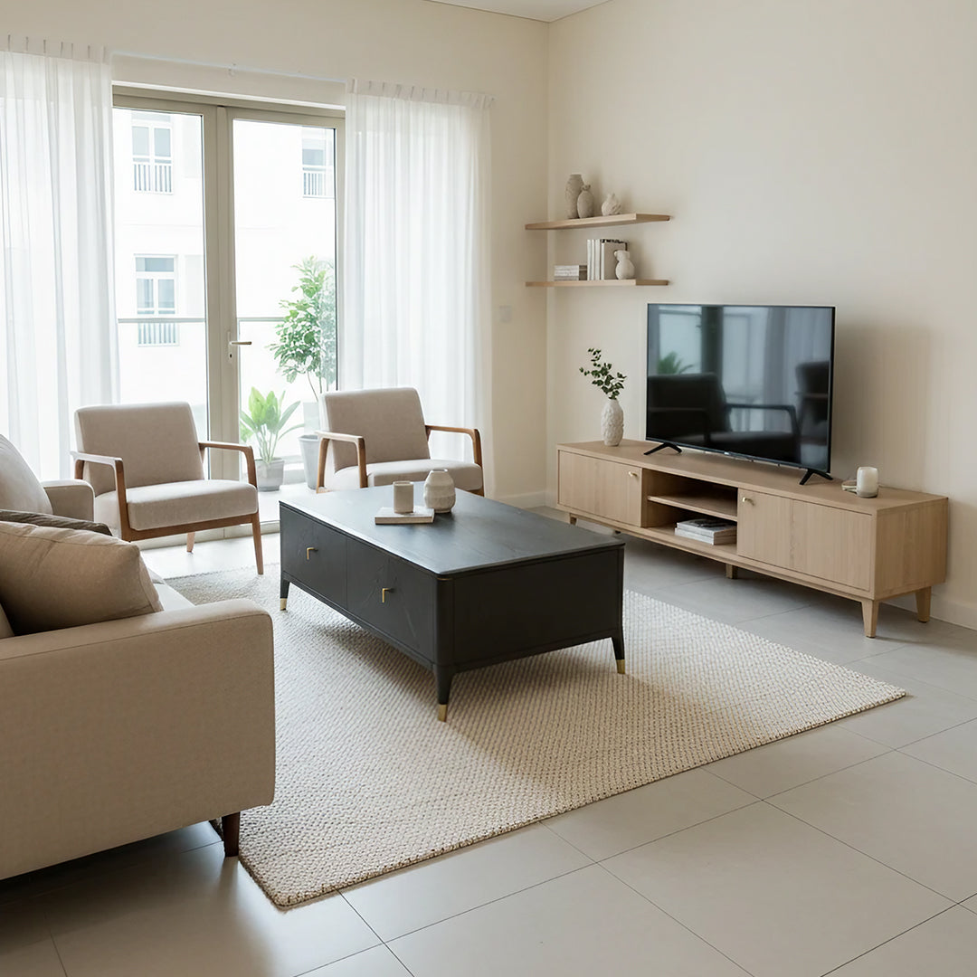 Linear Coffee Table | Storage Drawers & Dark Wood | Bless Brothers SG